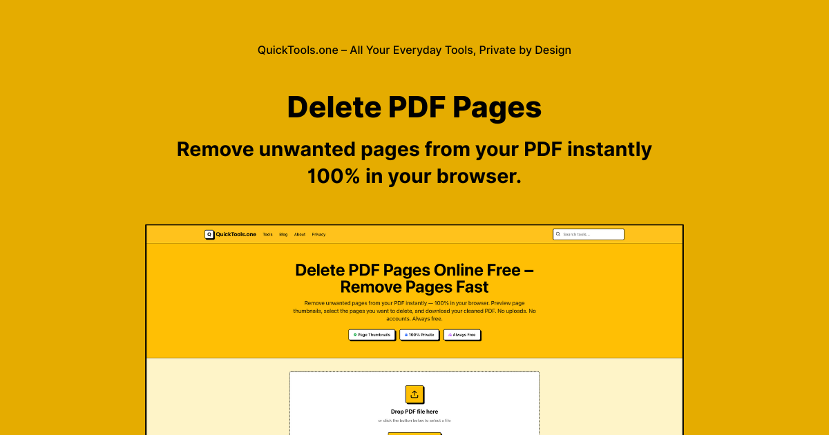 Delete PDF Pages Online Free – Remove Pages Fast | QuickTools.one